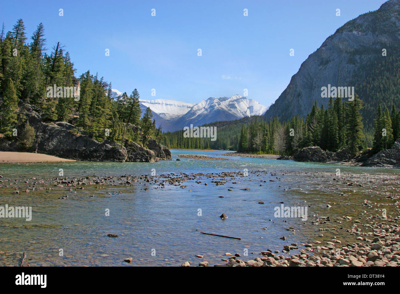 Bow River Falls and Bow Bridge in Banff National Park,Canadian Rocky Mountains .Alberta.Canada ...