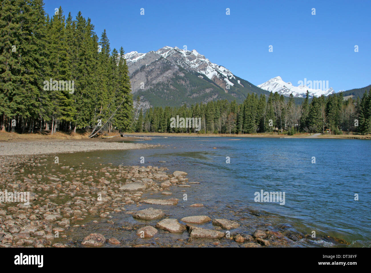 Bow River Falls and Bow Bridge in Banff National Park,Canadian Rocky Mountains .Alberta.Canada ...
