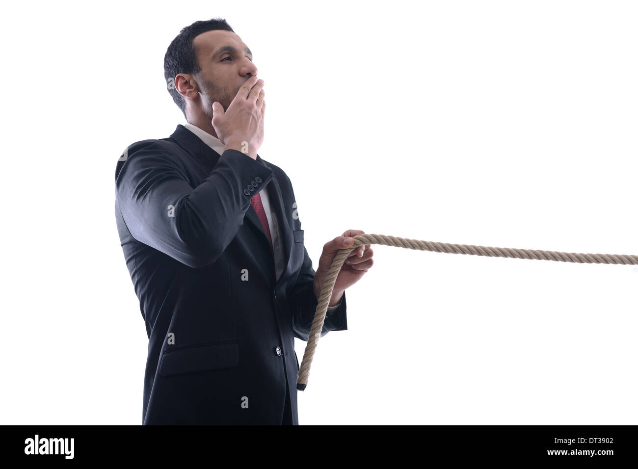 business man with rope isolated on white background Stock Photo - Alamy