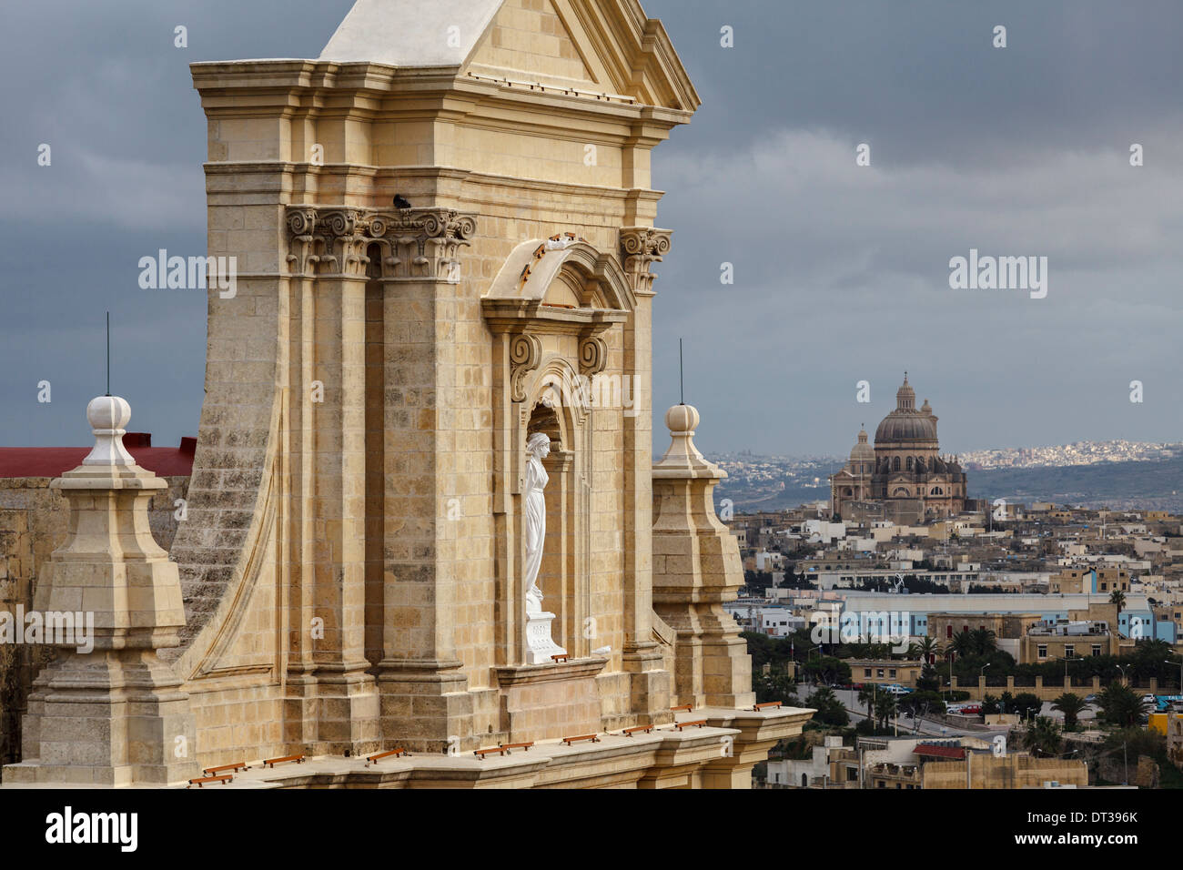 Gozo Cathedral and view from The Citadel across Victoria to Xewkija ...