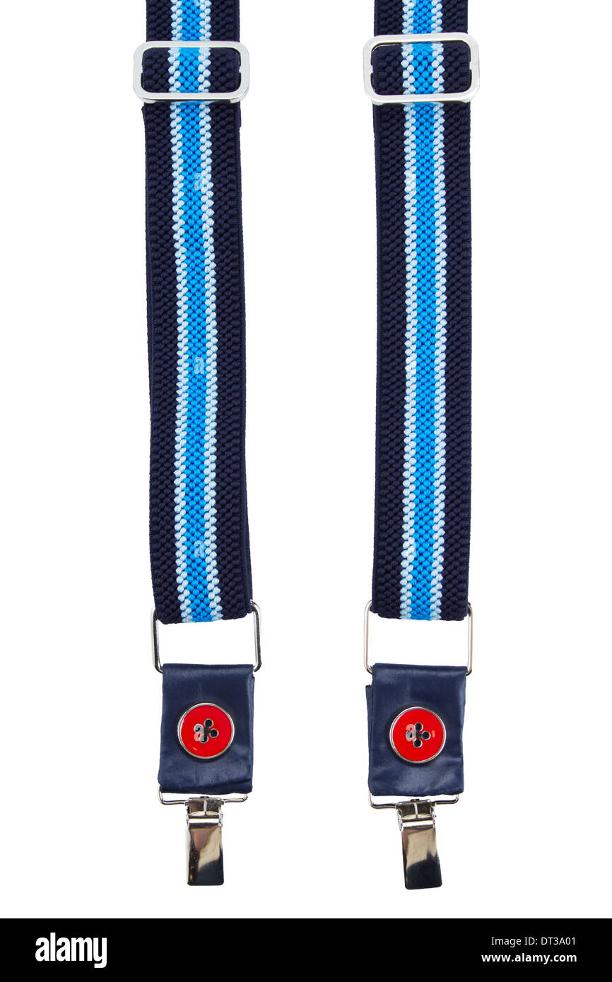 New blue suspenders isolated on white background Stock Photo - Alamy