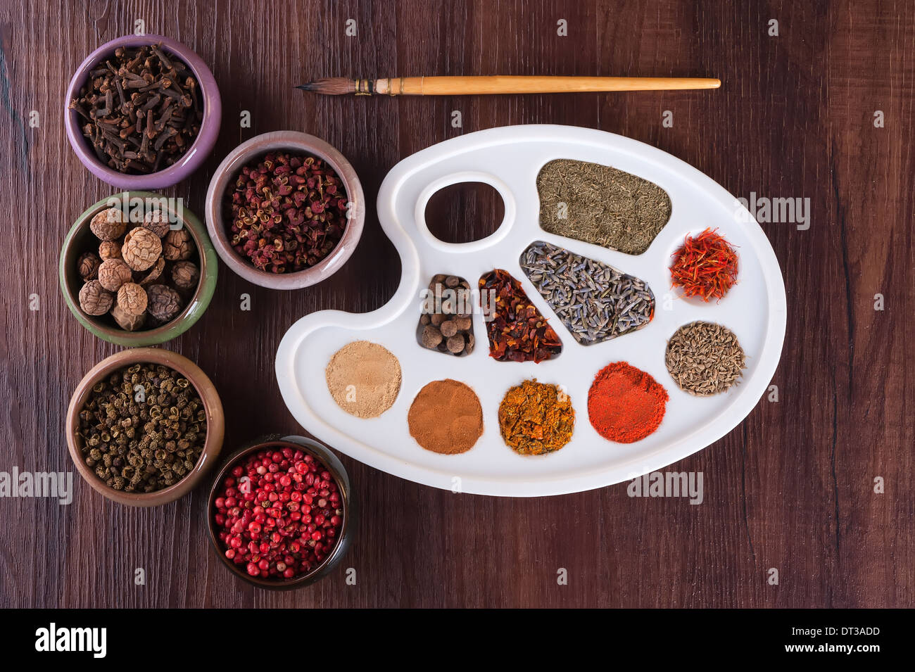 Palette of colors of herbs and spices Stock Photo - Alamy