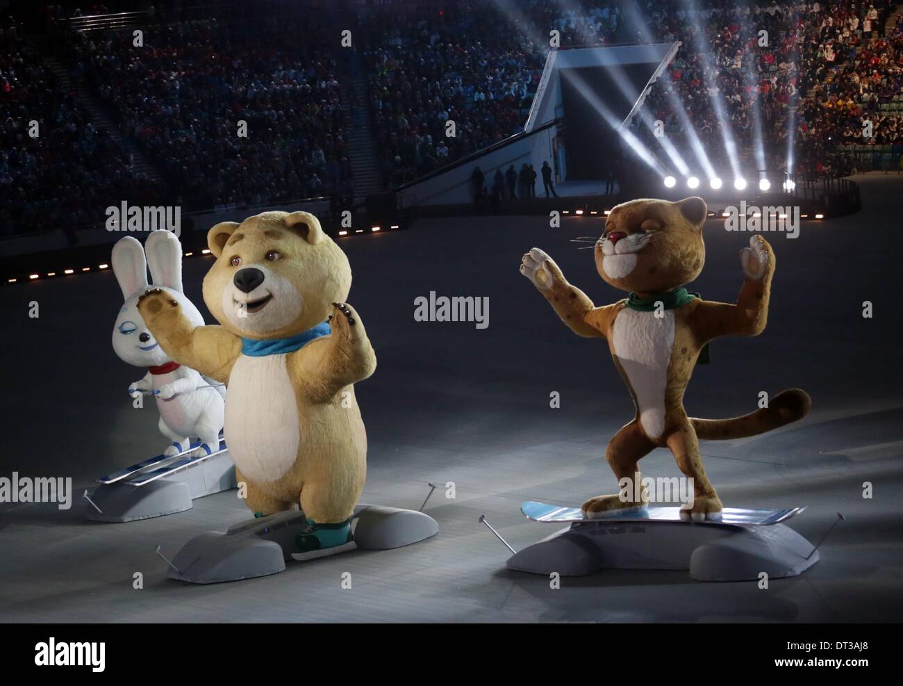 Sochi, Russia. 07 February 2014. Olympic mascots the Hare, the Polar ...