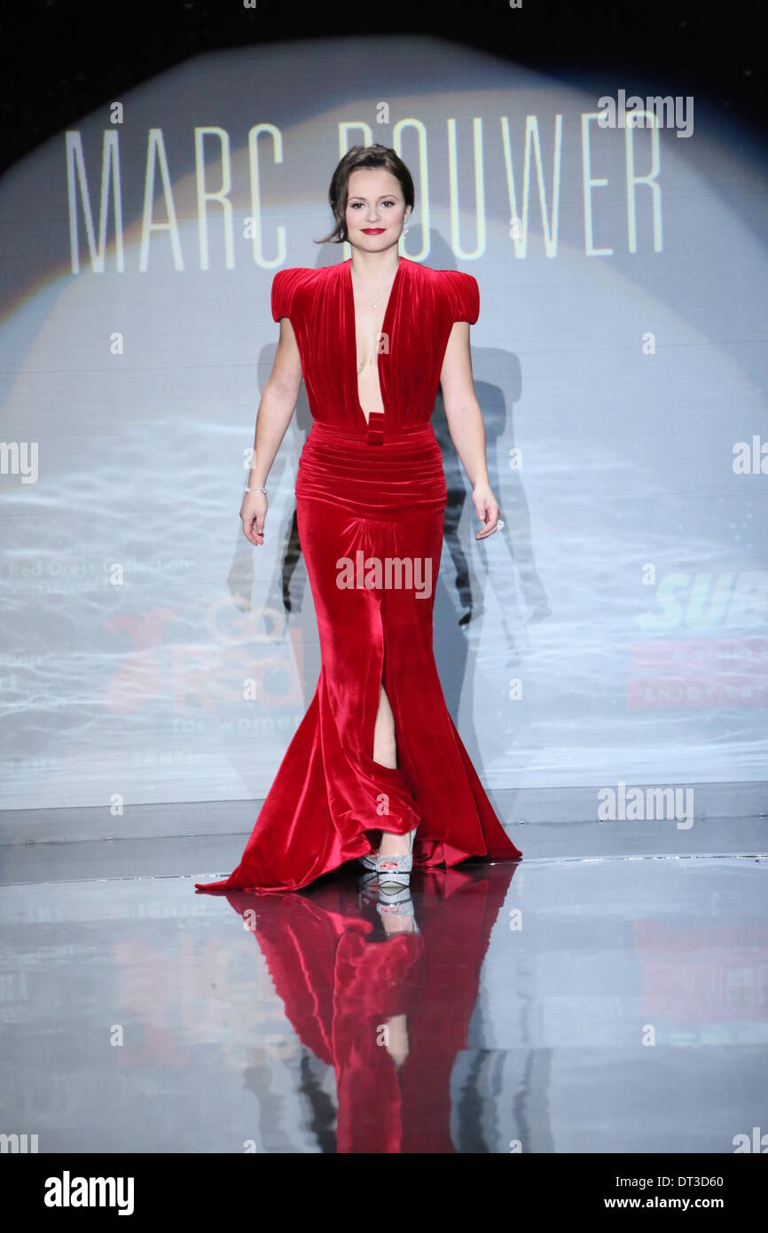 New York, USA. 6th February 2014. Sasha Cohen walks the runway wearing ...