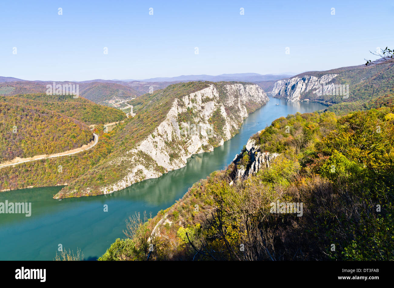 2000 feet of vertical cliffs over Danube river at Djerdap gorge and ...