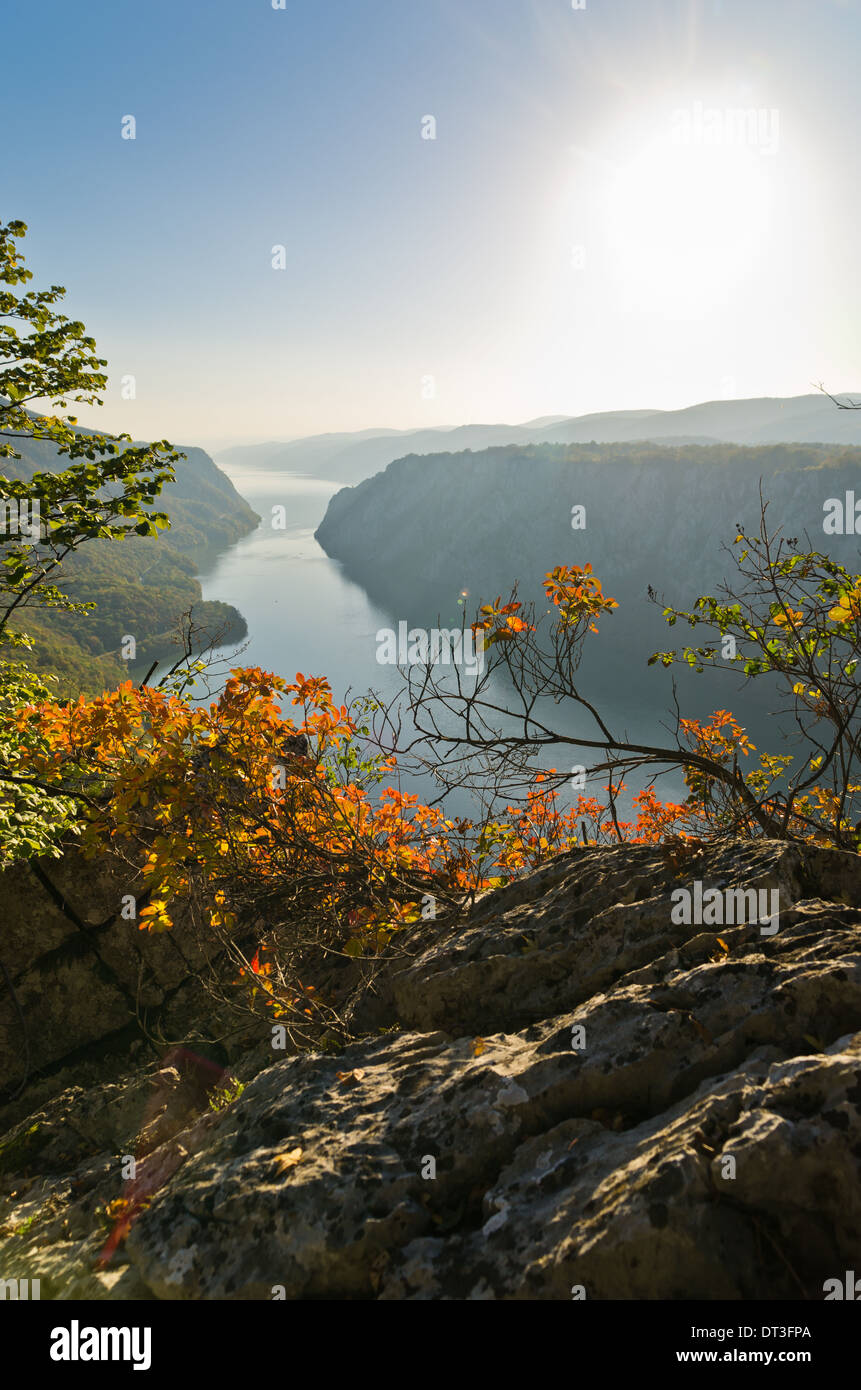 View from the top of the cliffs of Djerdap gorge to river Danube Stock ...