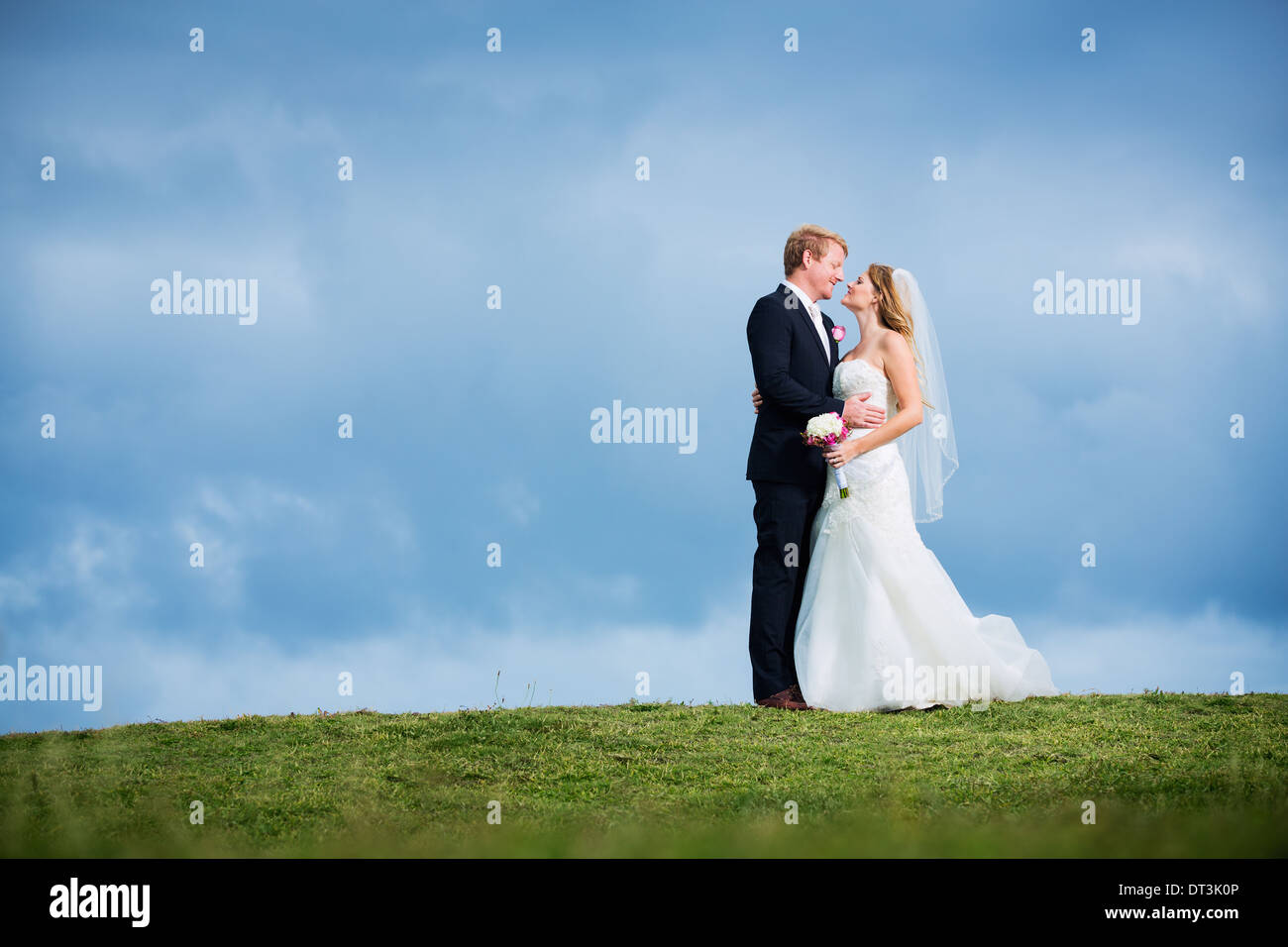 Wedding Couple, Happy Romantic Bride and Groom in Love Embracing Stock ...