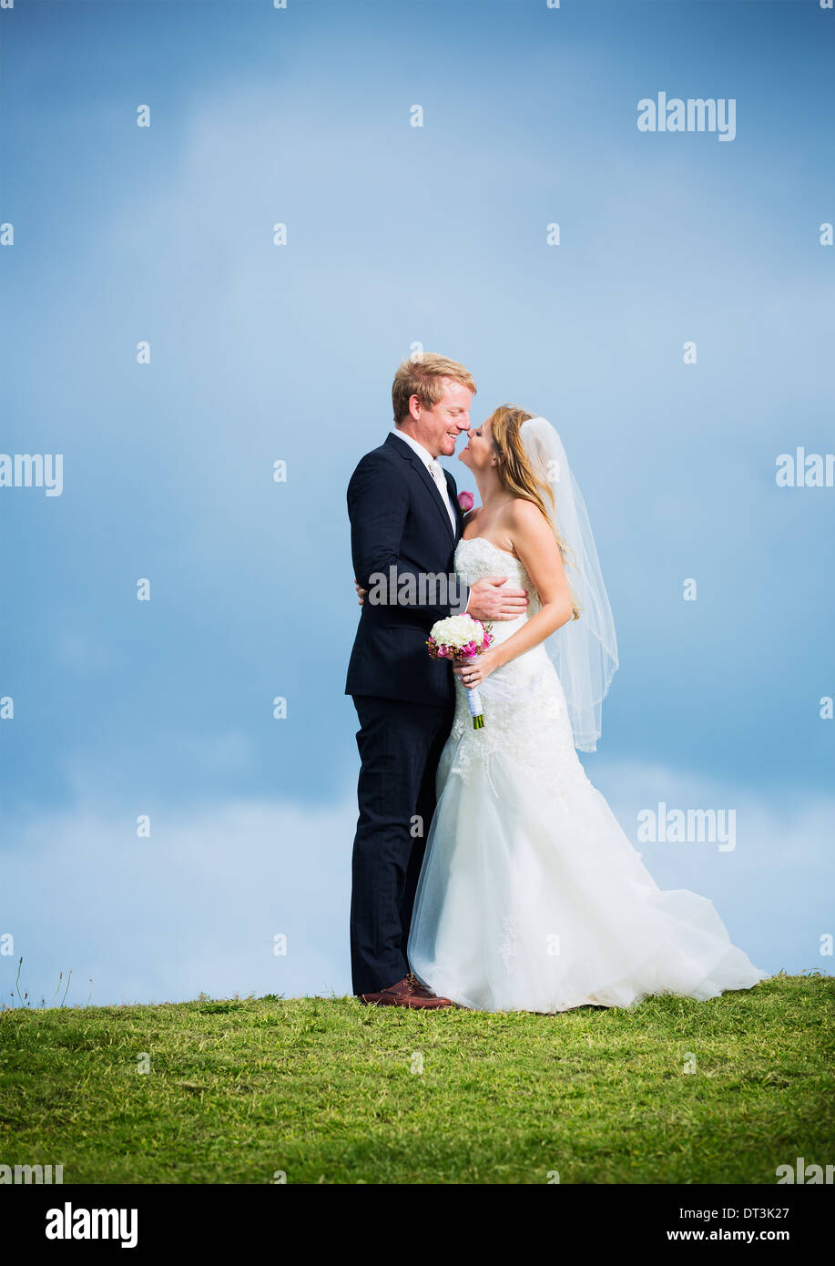 Wedding Couple, Happy Romantic Bride and Groom in Love Embracing Stock ...
