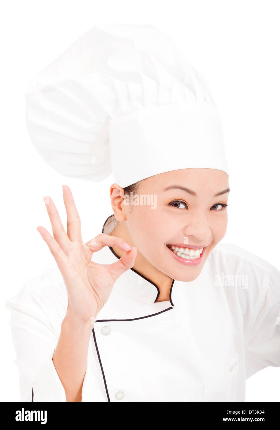 happy asian woman chef showing ok hand sign Stock Photo - Alamy