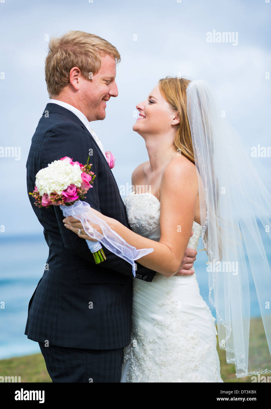 Wedding Couple, Happy romantic bride and groom Stock Photo - Alamy