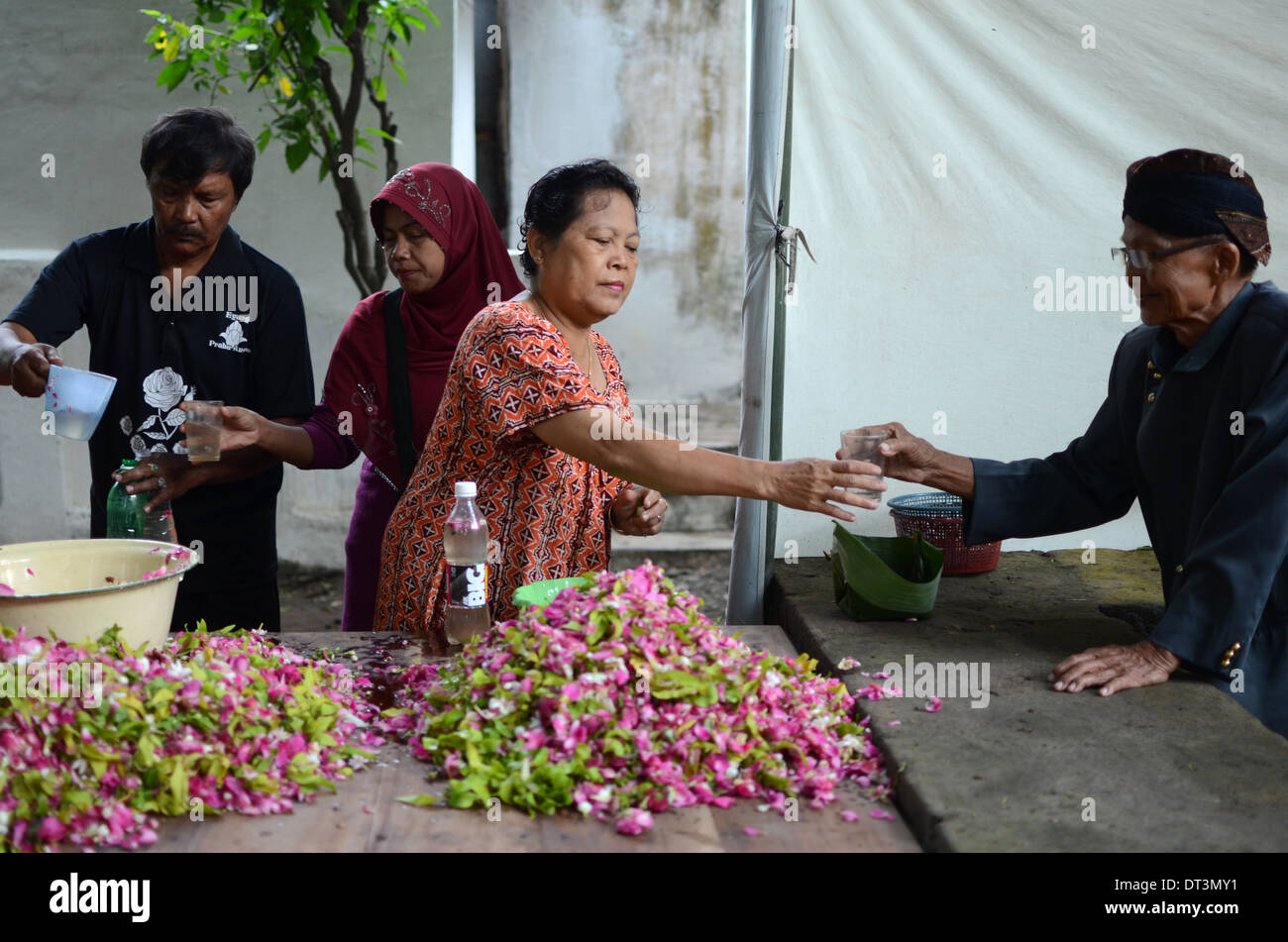 Traditional liquor called Badek contained in bottles at the tomb of ...