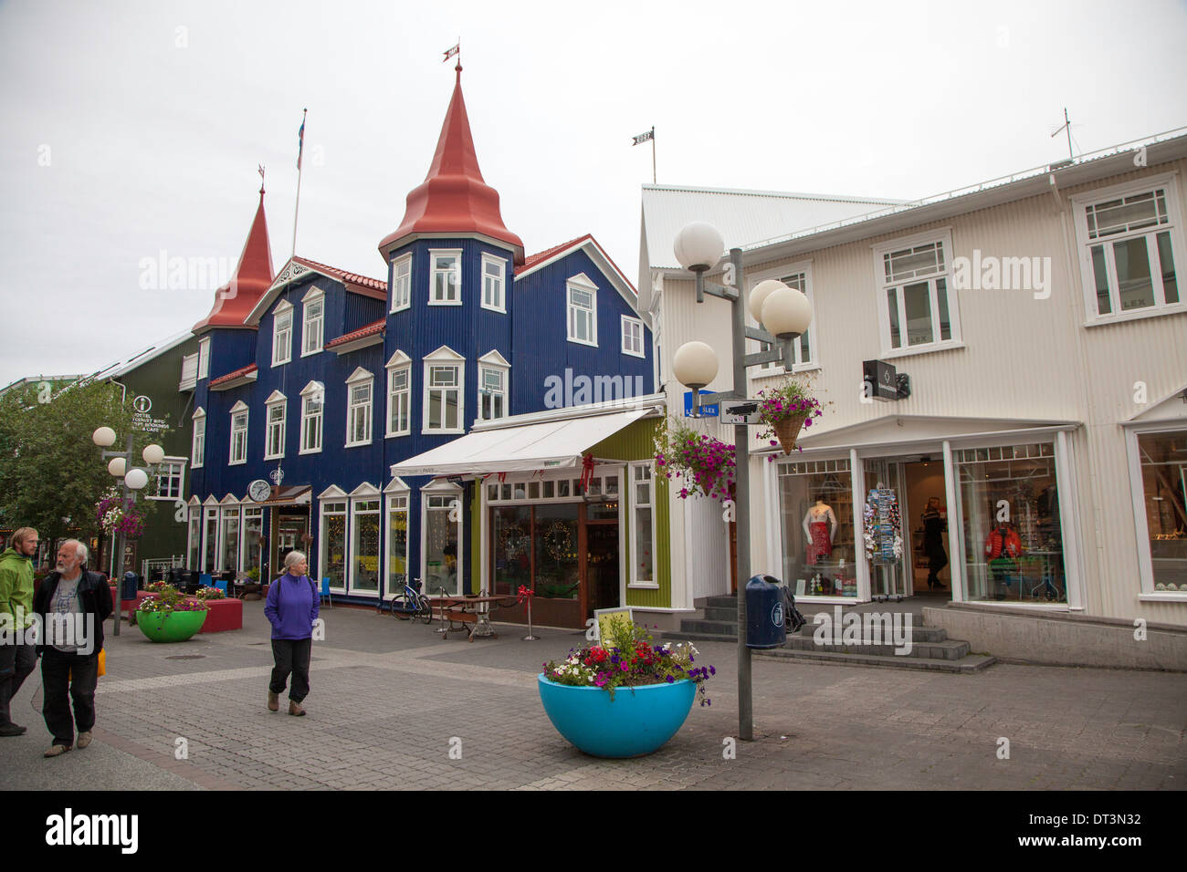 The historic cafe Paris and boutiques in Akureyri, Iceland Stock Photo ...