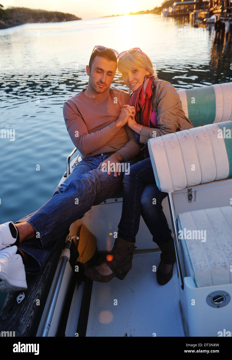 couple in love have romantic time on boat Stock Photo - Alamy