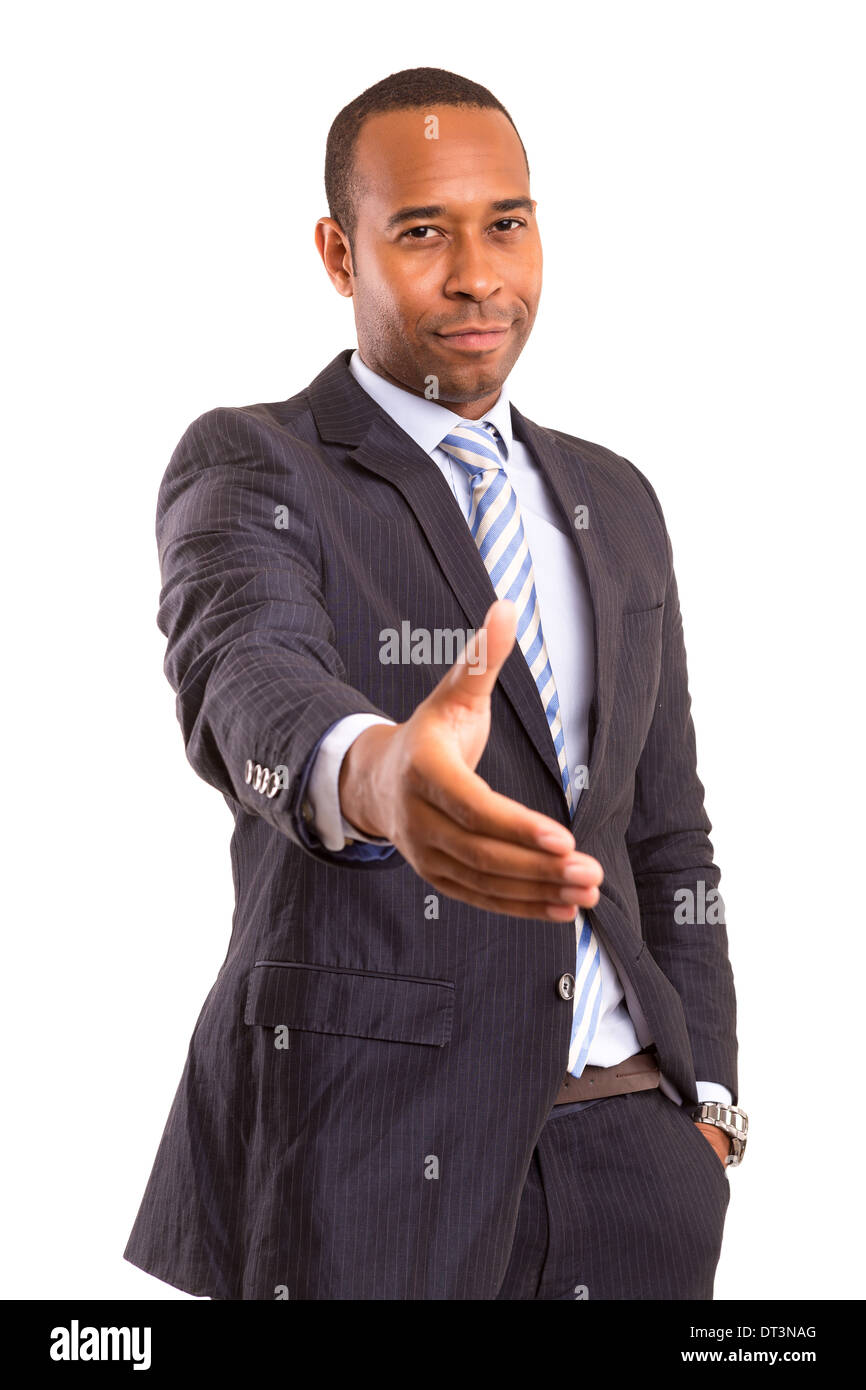 African business man offering handshake, isolated over white background ...