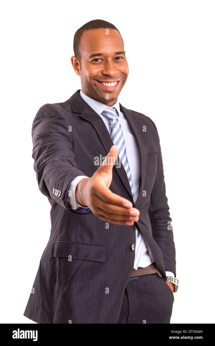 African business man offering handshake, isolated over white background ...