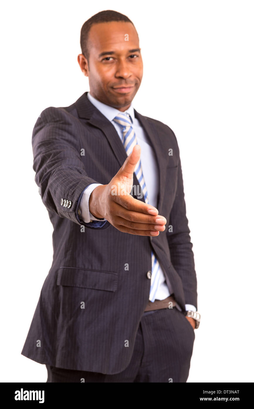 African business man offering handshake, isolated over white background ...