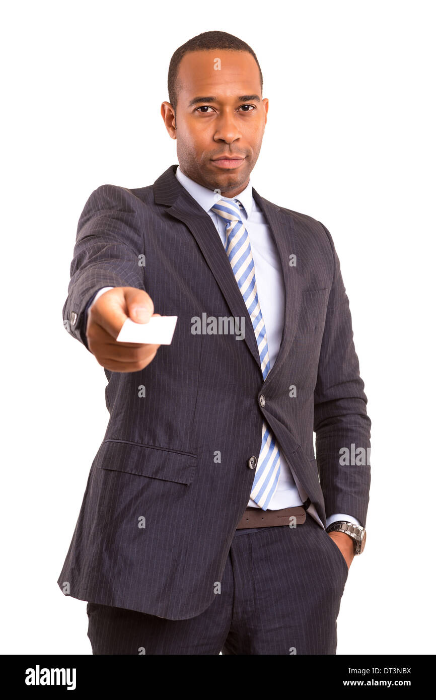 African business man offering greeting card, isolated over white Stock ...