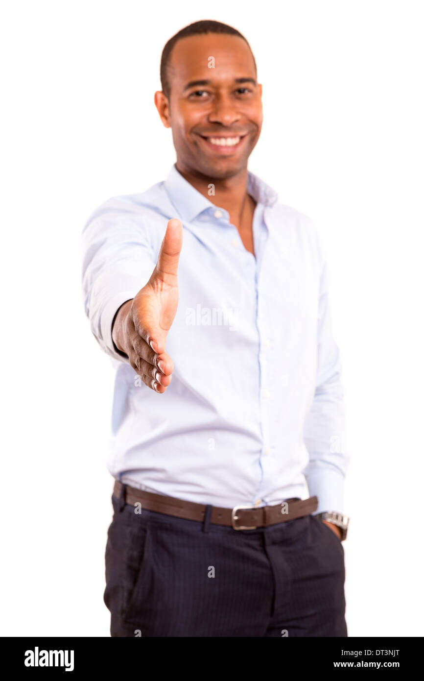 African business man offering handshake, isolated over white background ...