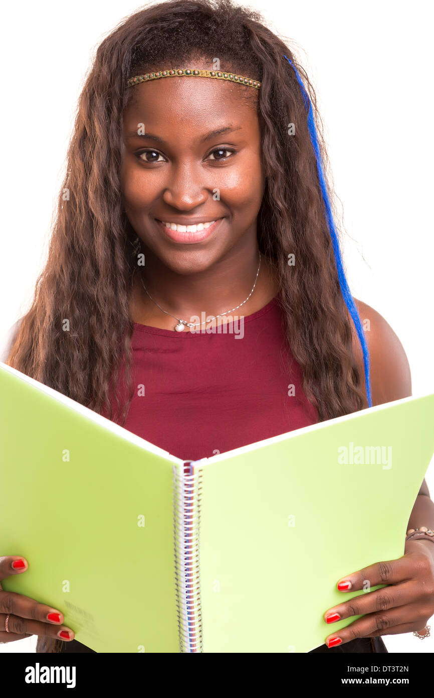 Beautiful african student woman posing isolated over white background ...