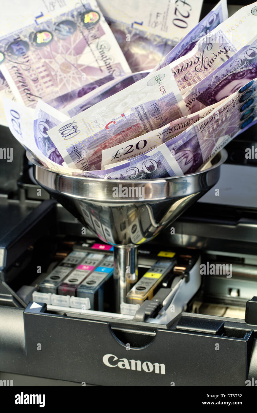 Home ink jet printer, with silver funnel replacing an ink cartridge ...