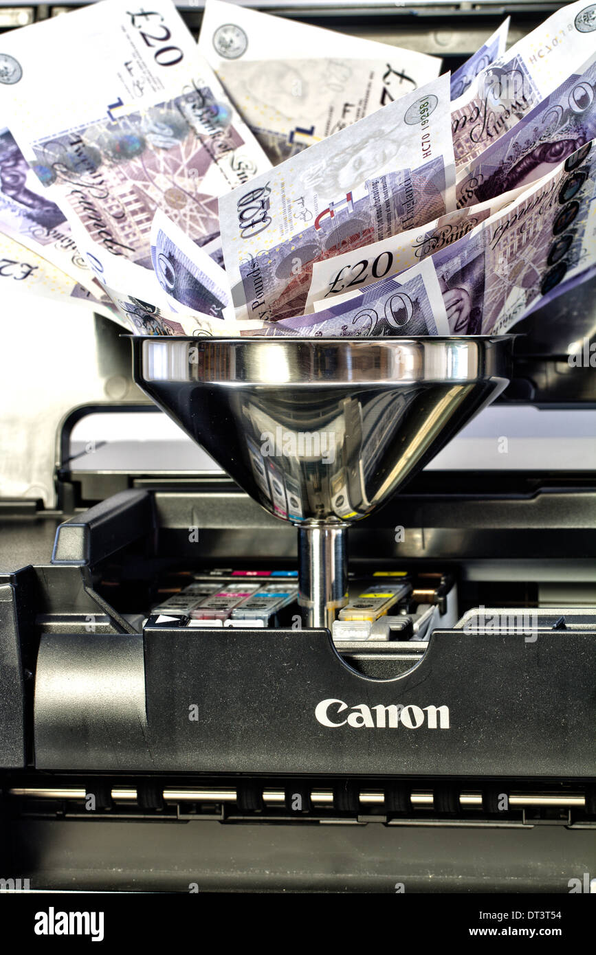 Home ink jet printer, with silver funnel replacing an ink cartridge ...