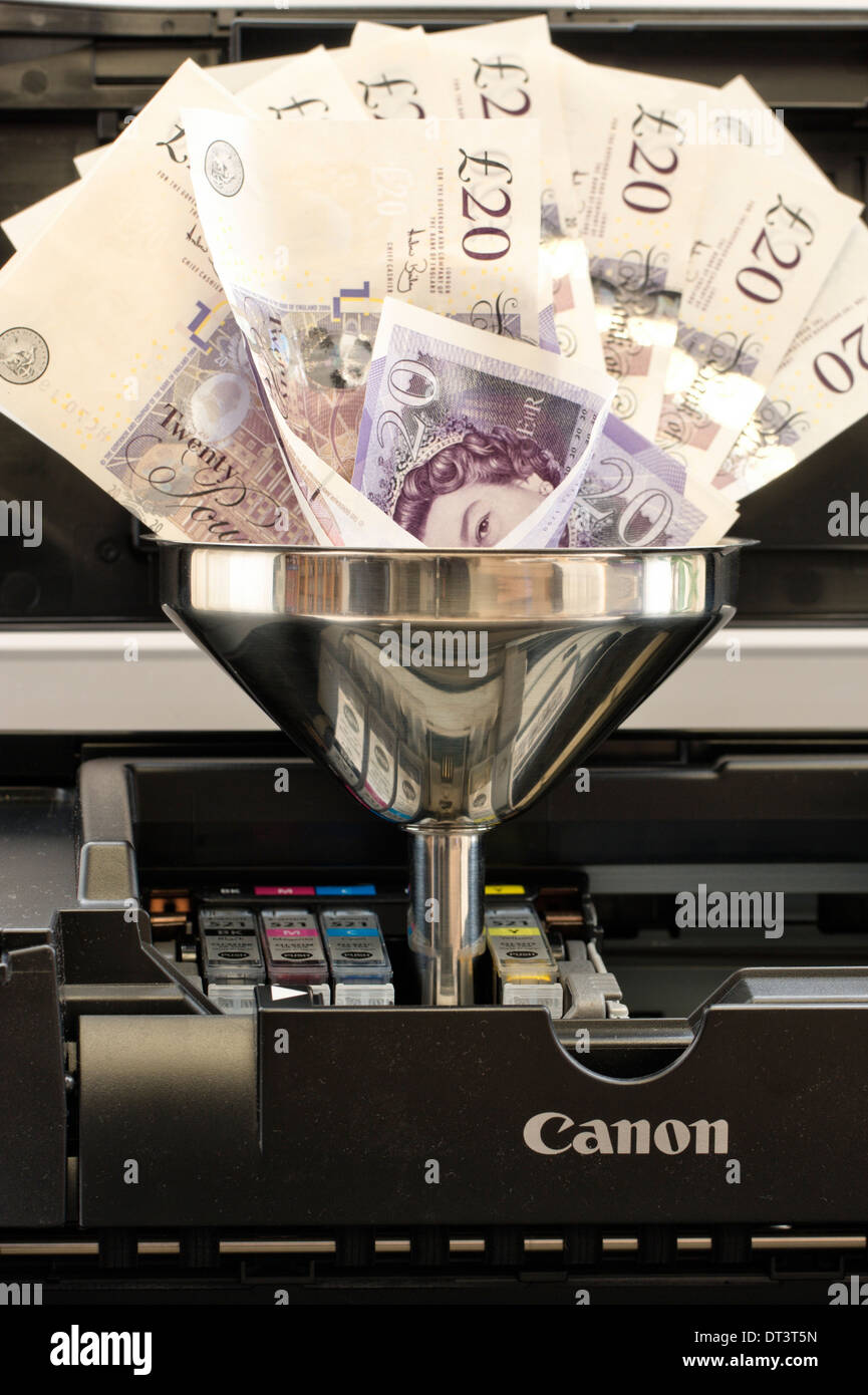 Home ink jet printer, with silver funnel replacing an ink cartridge ...