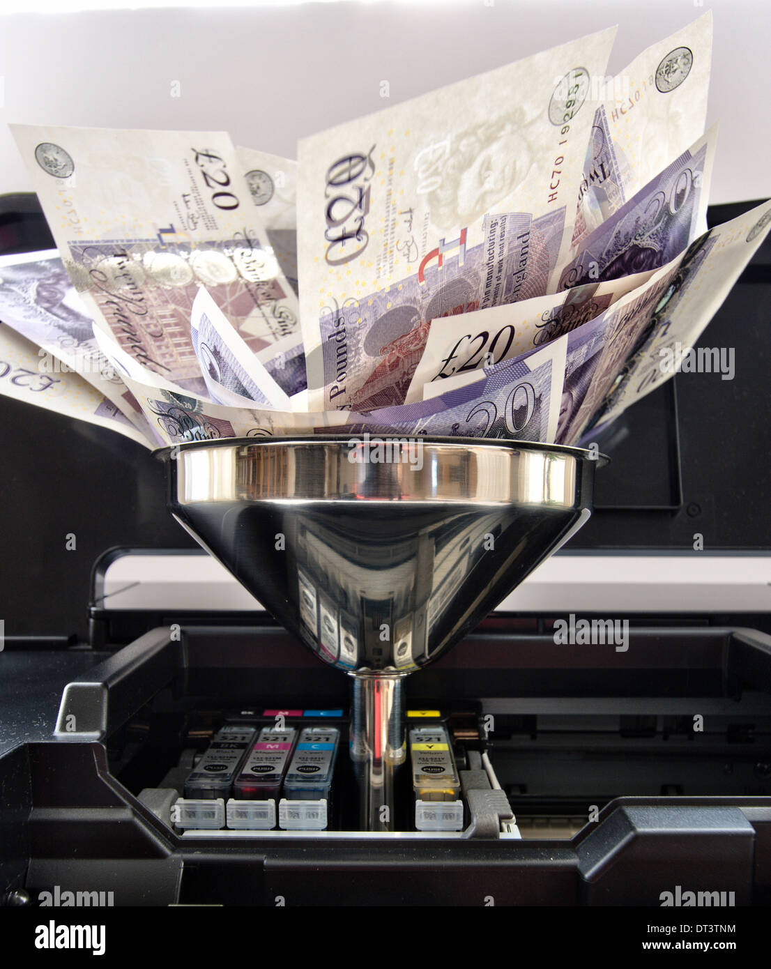 Home ink jet printer, with silver funnel replacing an ink cartridge ...