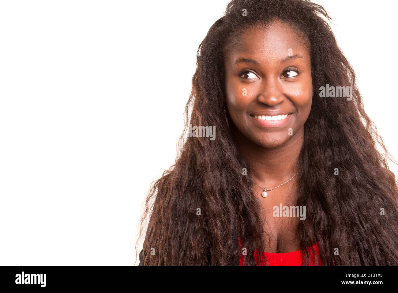 Beautiful young african woman posing isolated over white Stock Photo ...