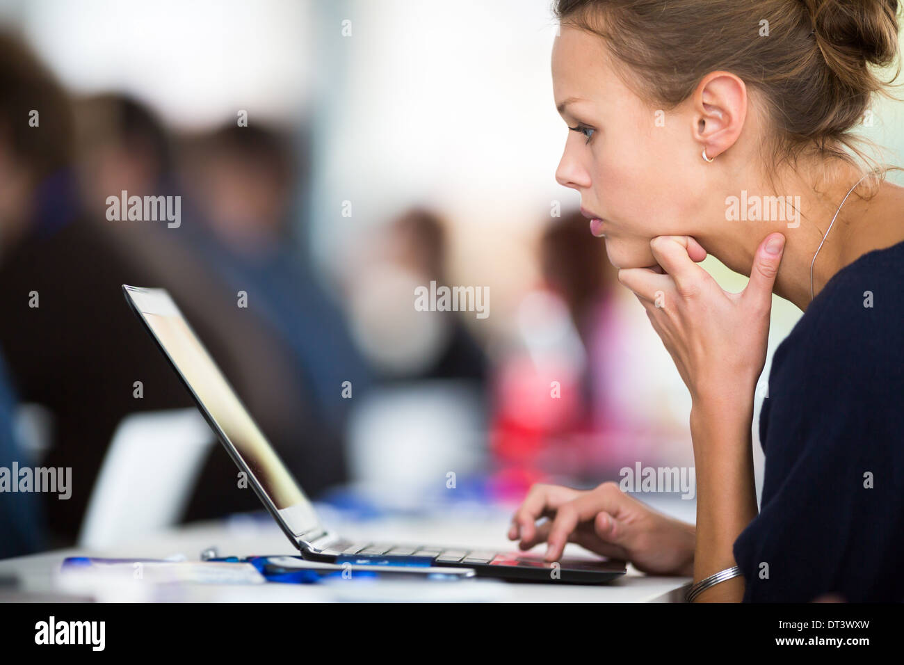 Woman laptop using voice hi-res stock photography and images - Alamy