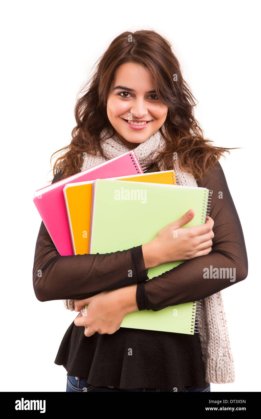A beautiful student posing isolated over a white background Stock Photo ...