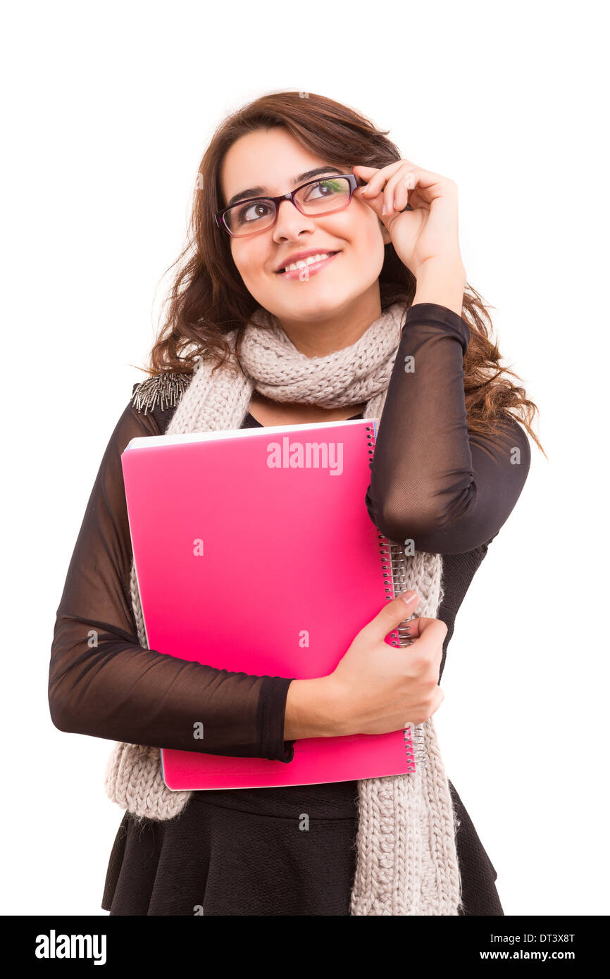A beautiful student posing isolated over a white background Stock Photo ...
