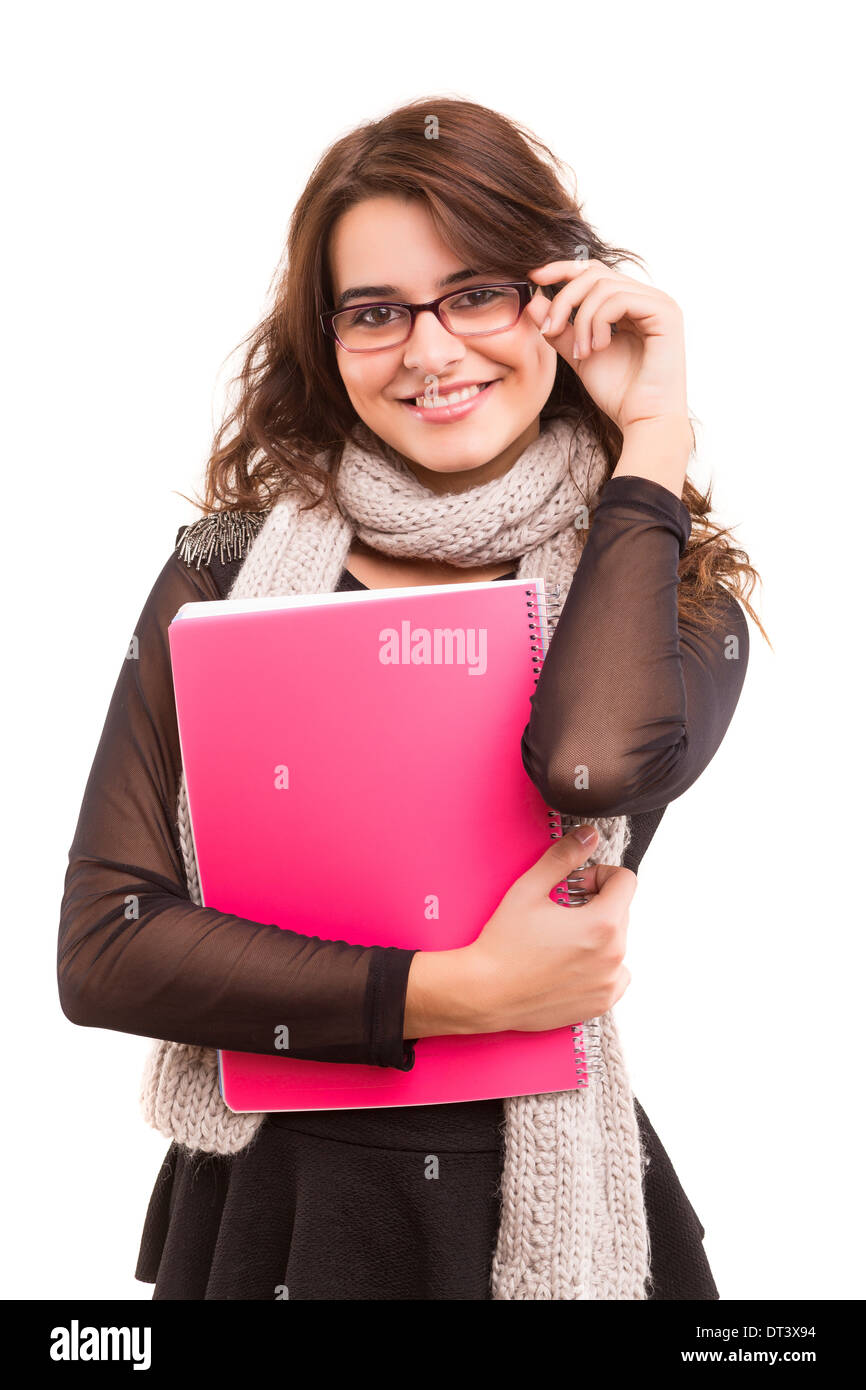 A beautiful student posing isolated over a white background Stock Photo ...