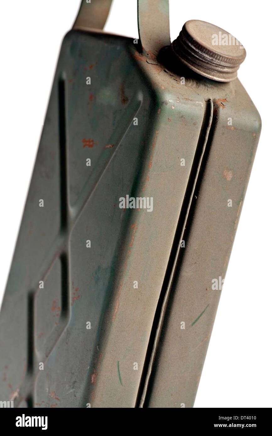 Old and rusty military gasoline canister isolated on white background ...