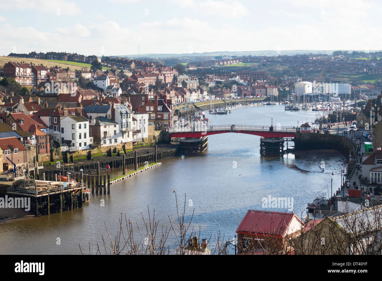 Whitby harbour with cottages on the east side of town and the swing ...