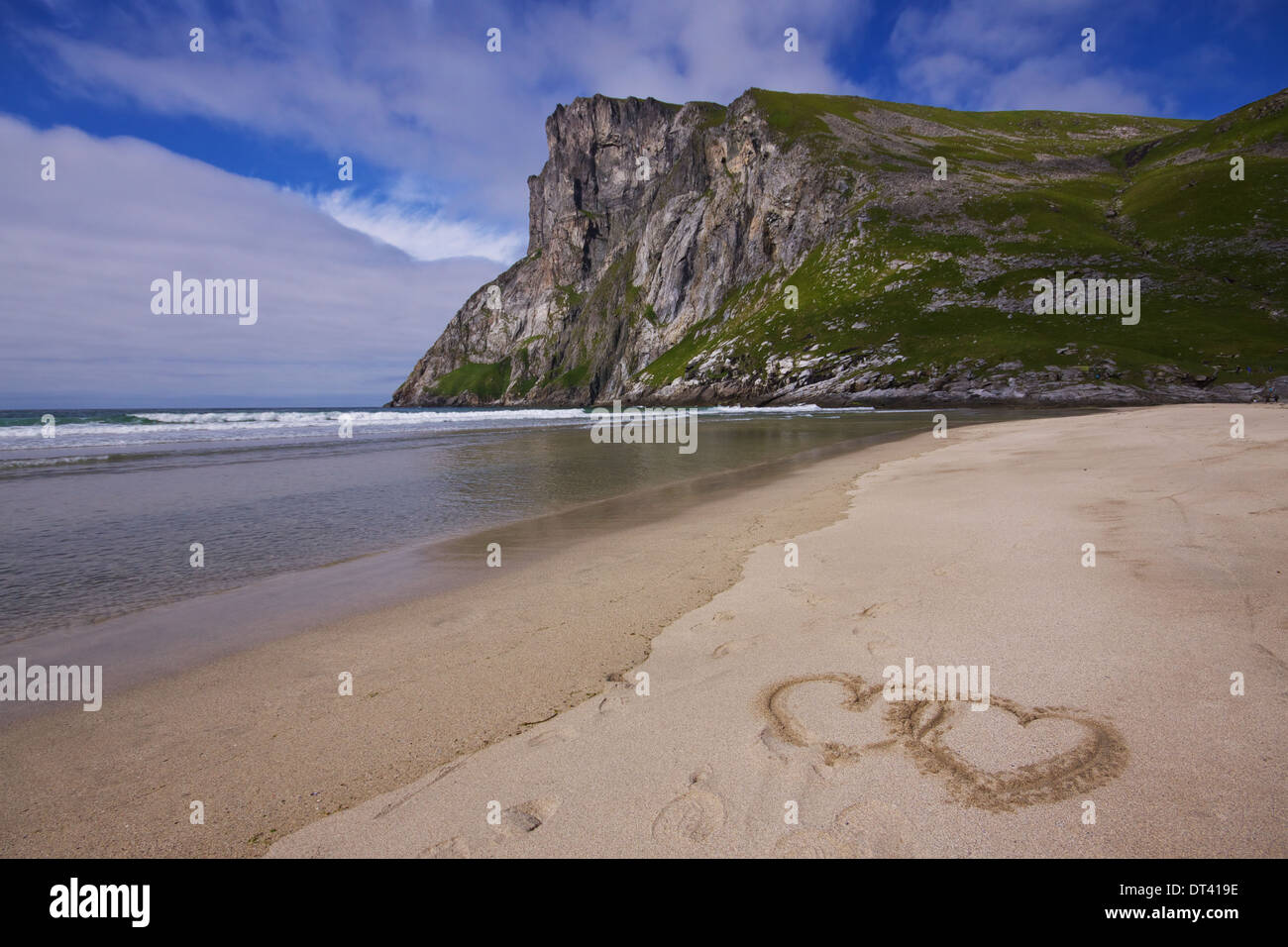 Symbols of love on sandy beach on Lofoten islands in Norway Stock Photo ...