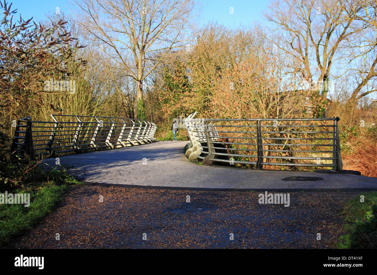 A bridge on the Marriott's Way long distance path over the River Wensum ...
