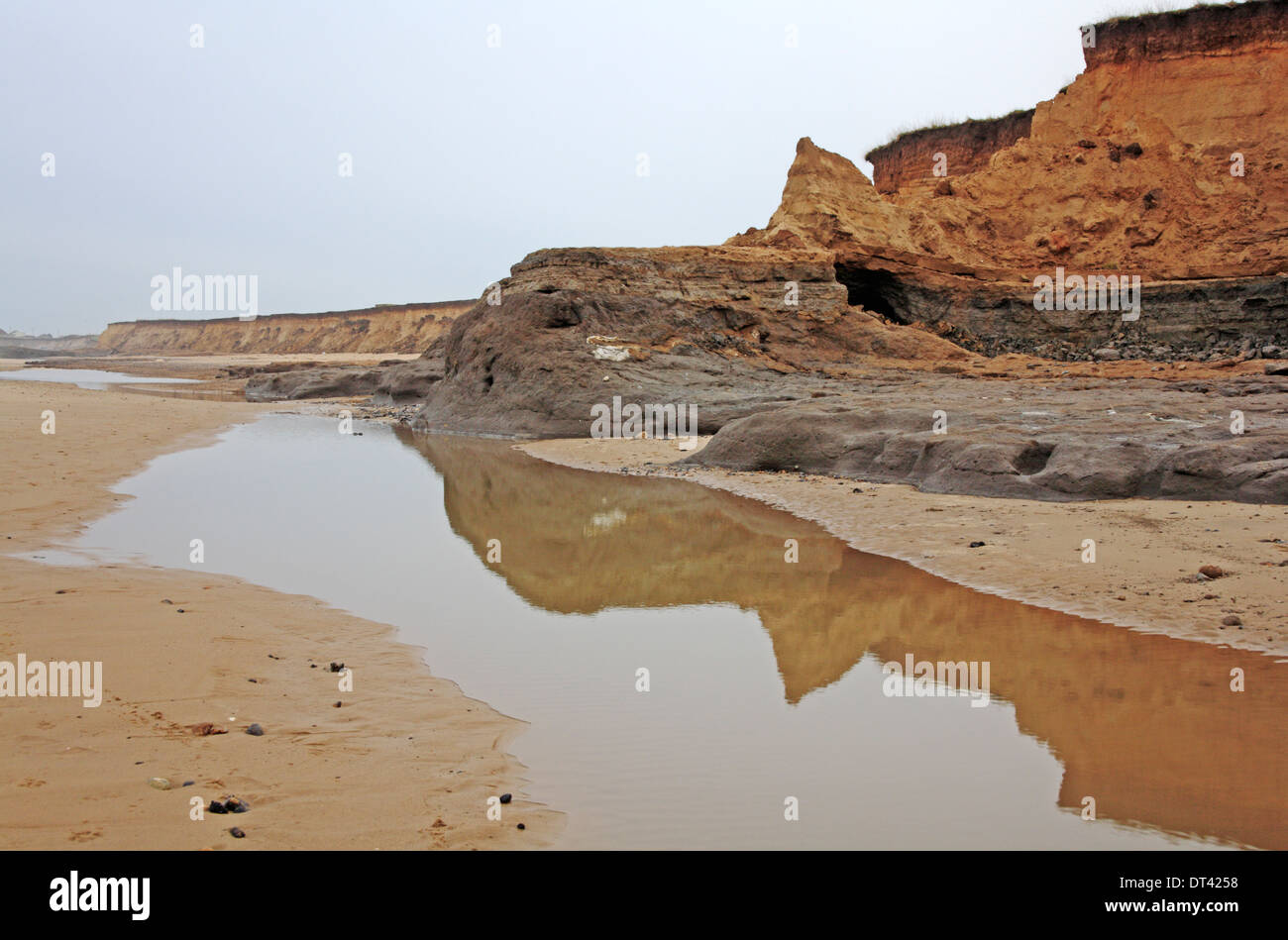 A view of eroding cliffs following a tidal surge on the east coast at ...