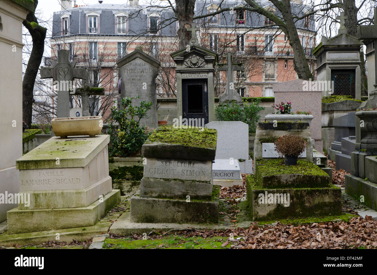 Graves at Pere Lachaise, the largest Cemetery in Paris, France Stock ...