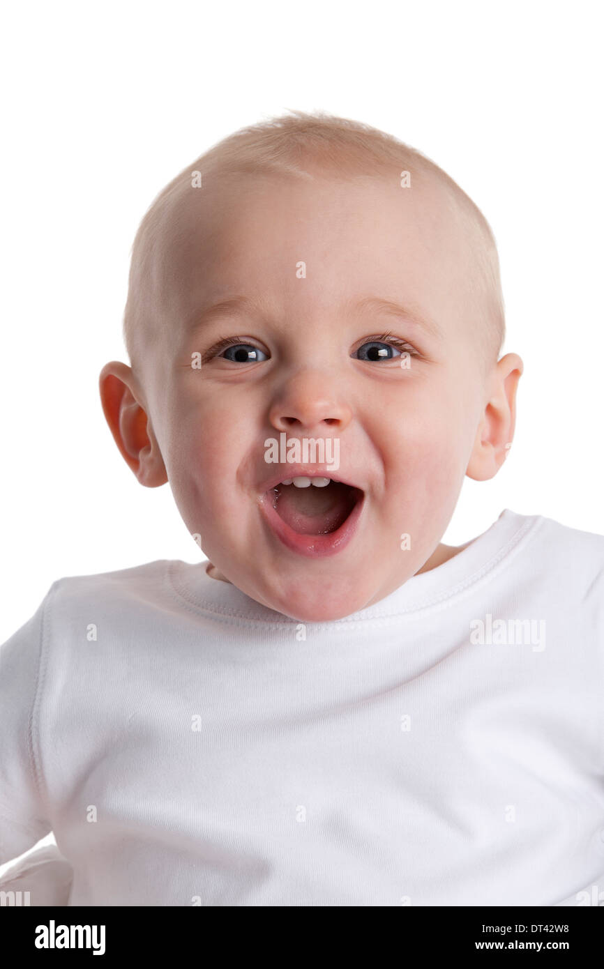 Happy excited baby boy on white background Stock Photo - Alamy
