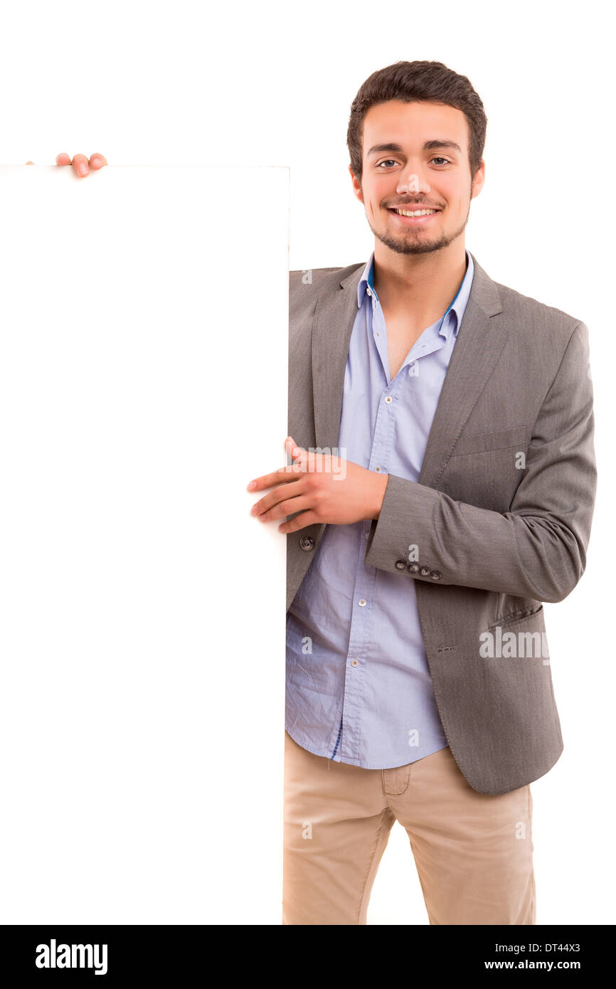 Handsome business man presenting your product Stock Photo - Alamy