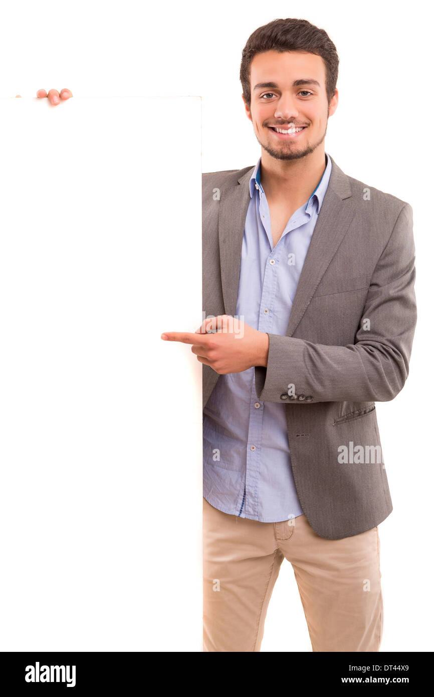 Handsome business man presenting your product Stock Photo - Alamy