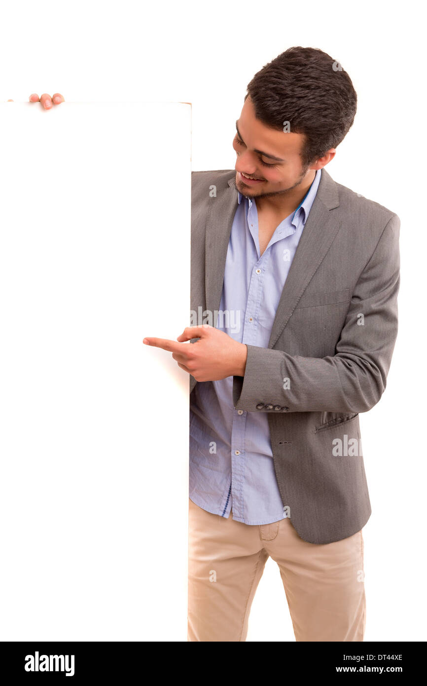 Handsome business man presenting your product Stock Photo - Alamy