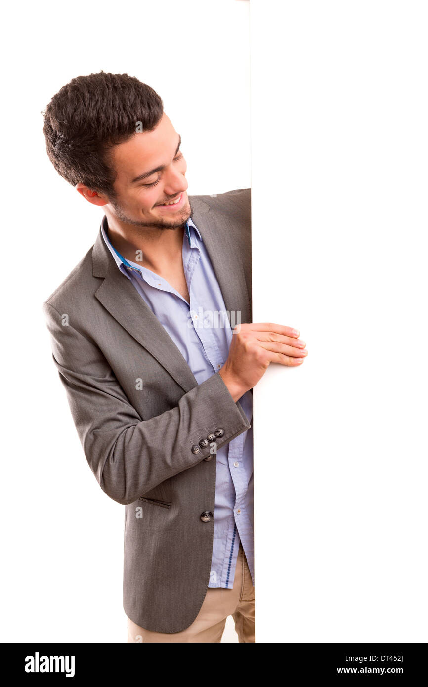 Handsome business man presenting your product Stock Photo - Alamy