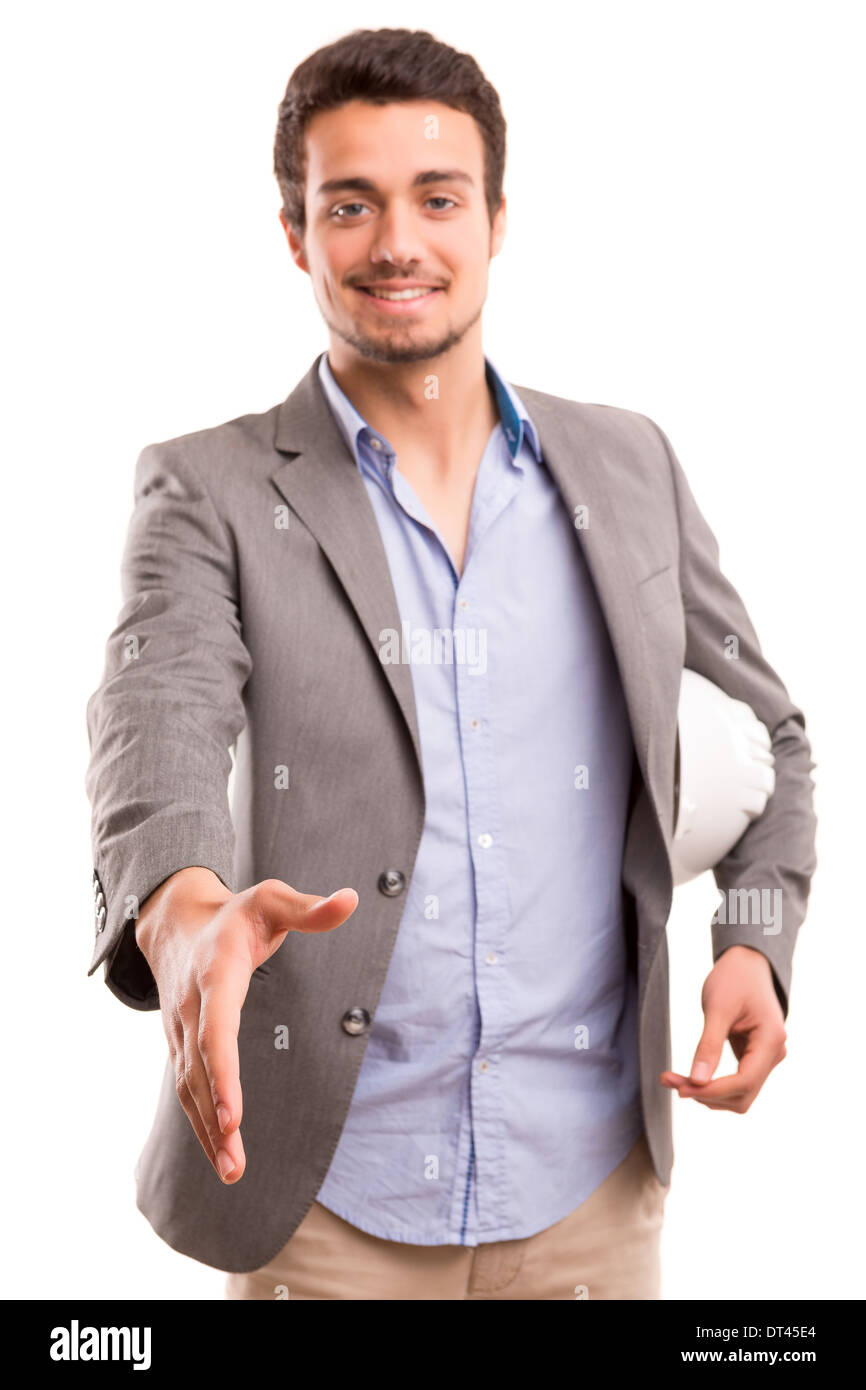 Young man offering hand handshake hi-res stock photography and images - Alamy