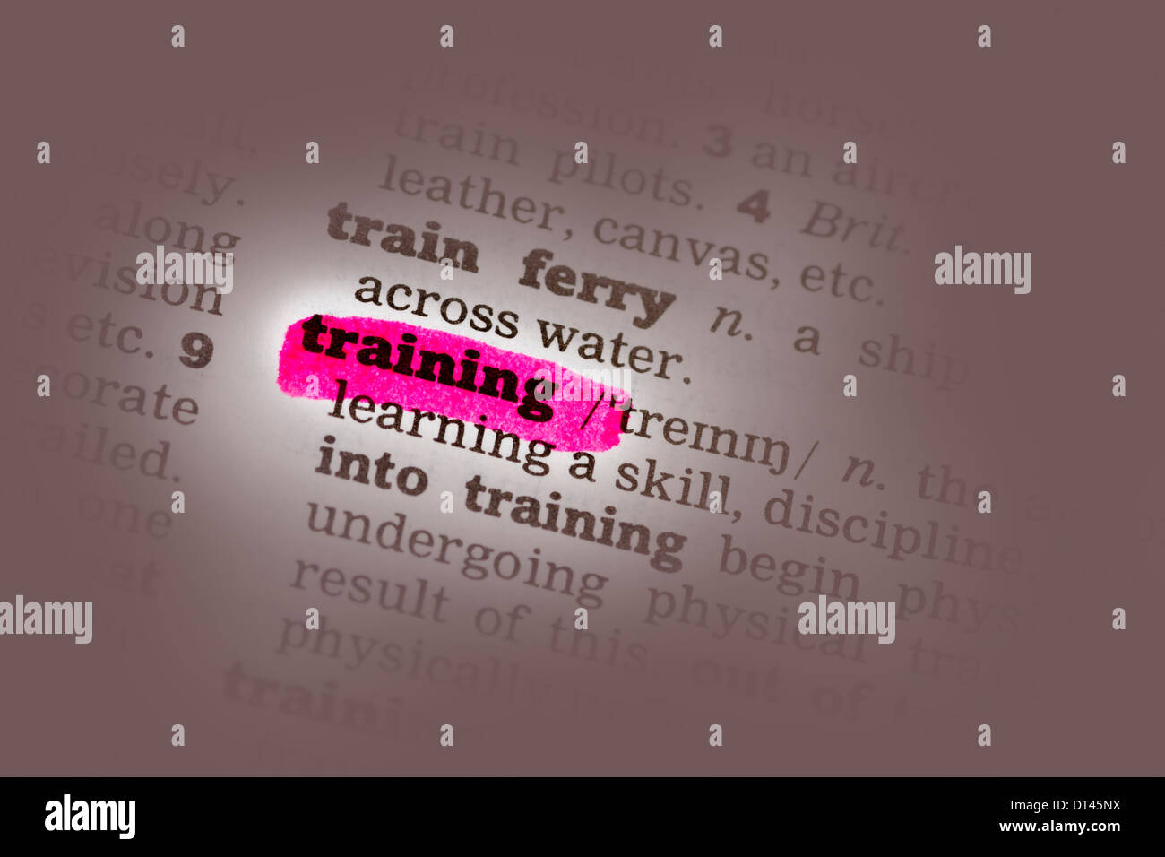 Training Dictionary Definition highkighted in pink marker Stock Photo ...