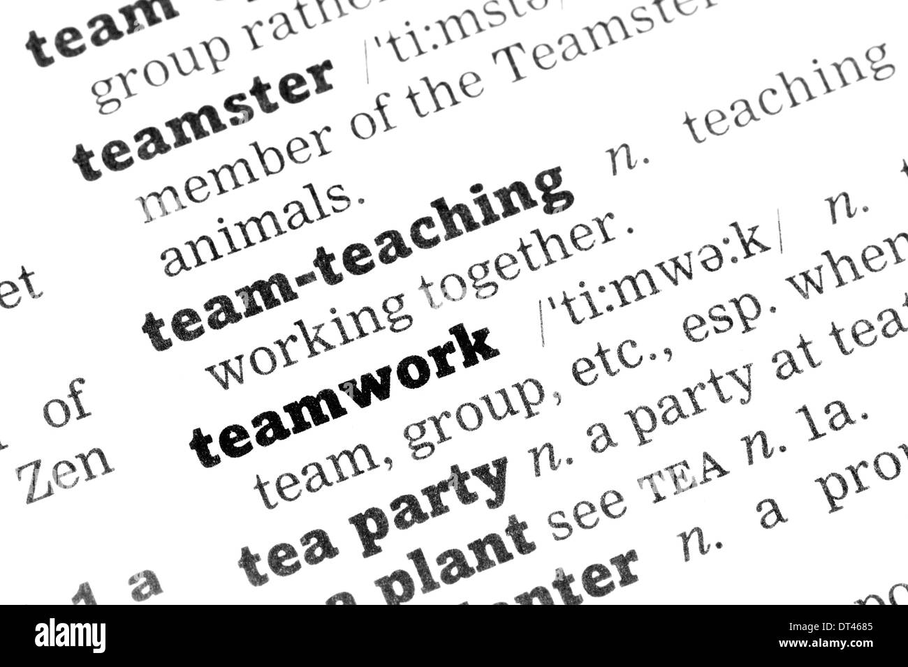 Teamwork Dictionary Definition closeup black and white Stock Photo - Alamy
