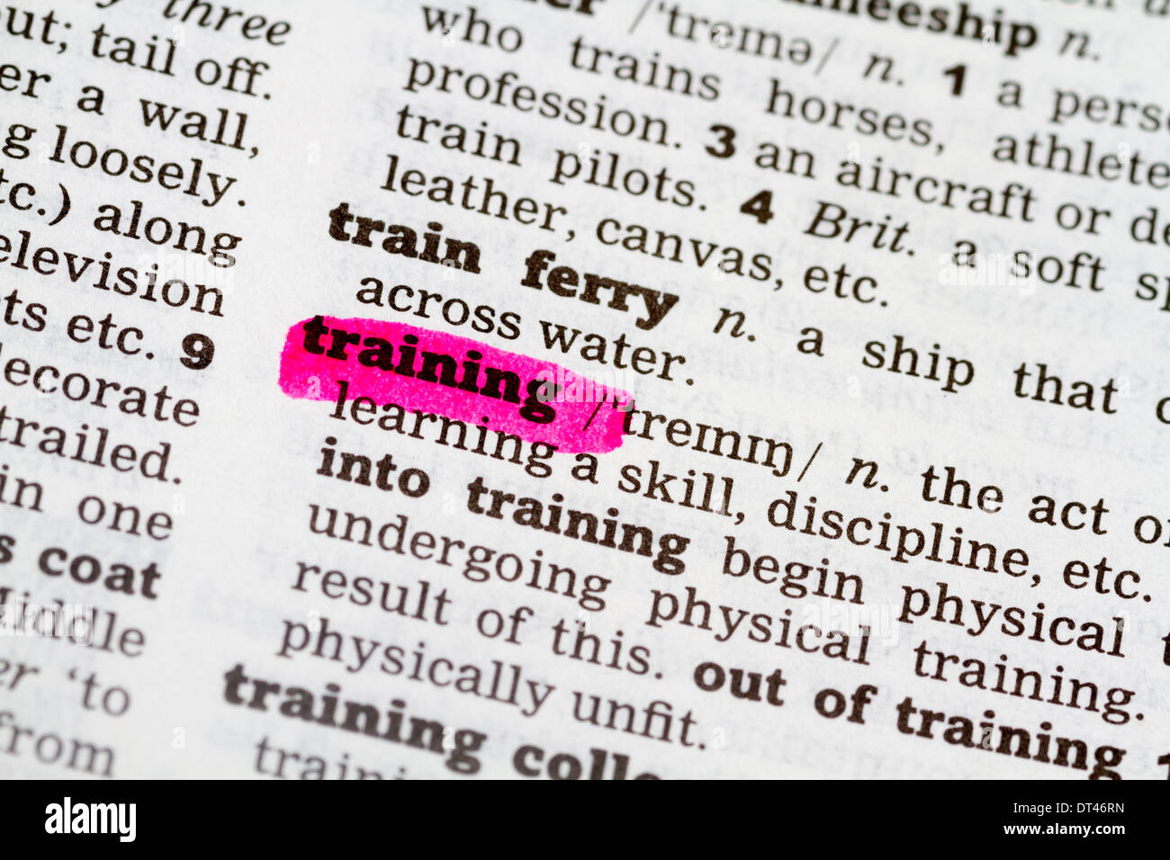 Training Dictionary Definition highkighted in pink marker Stock Photo ...