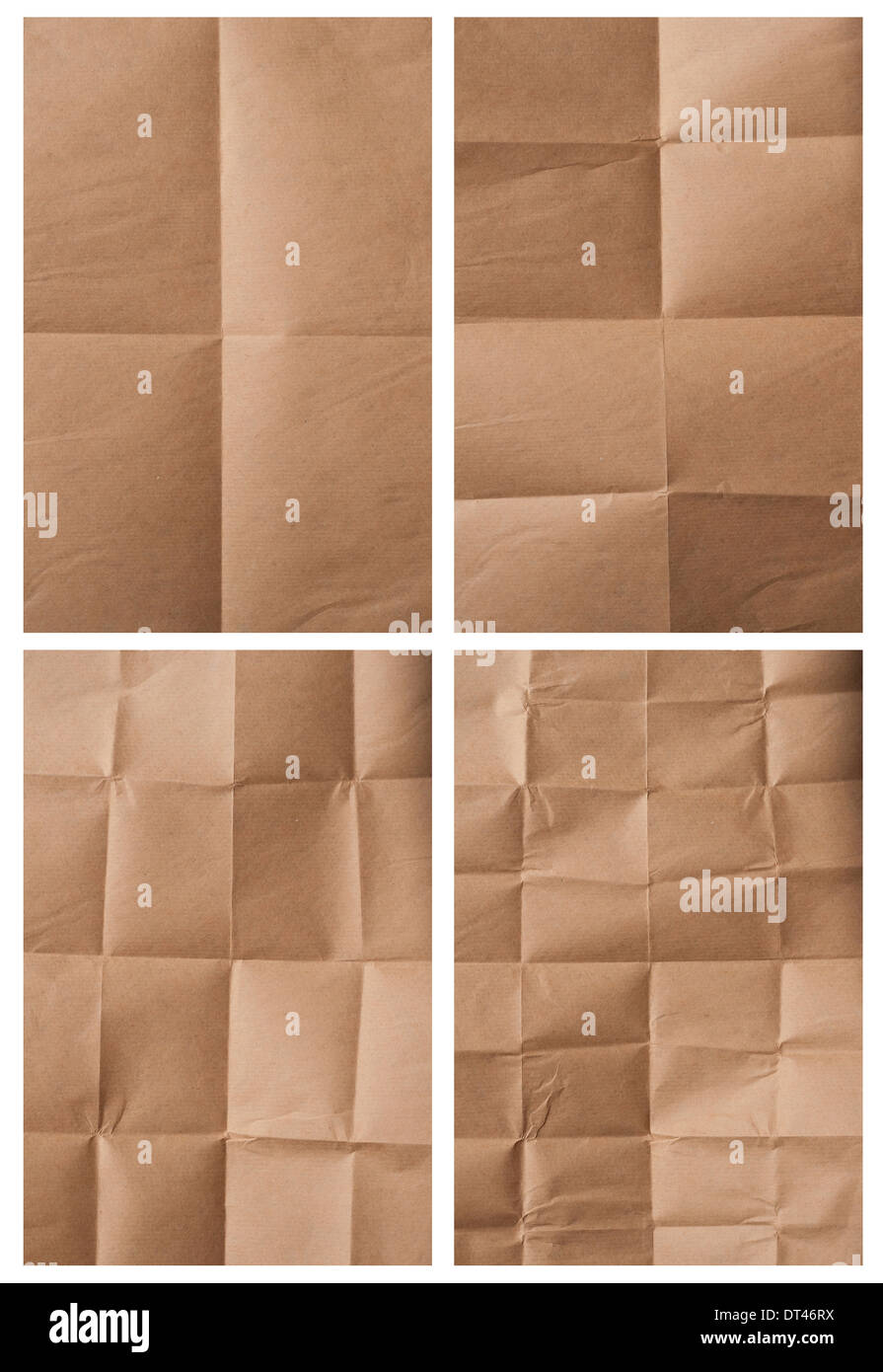 collection of various folded packing paper on white background. each ...