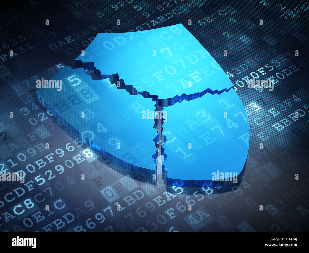 Protection concept: Blue Broken Shield on digital background Stock ...