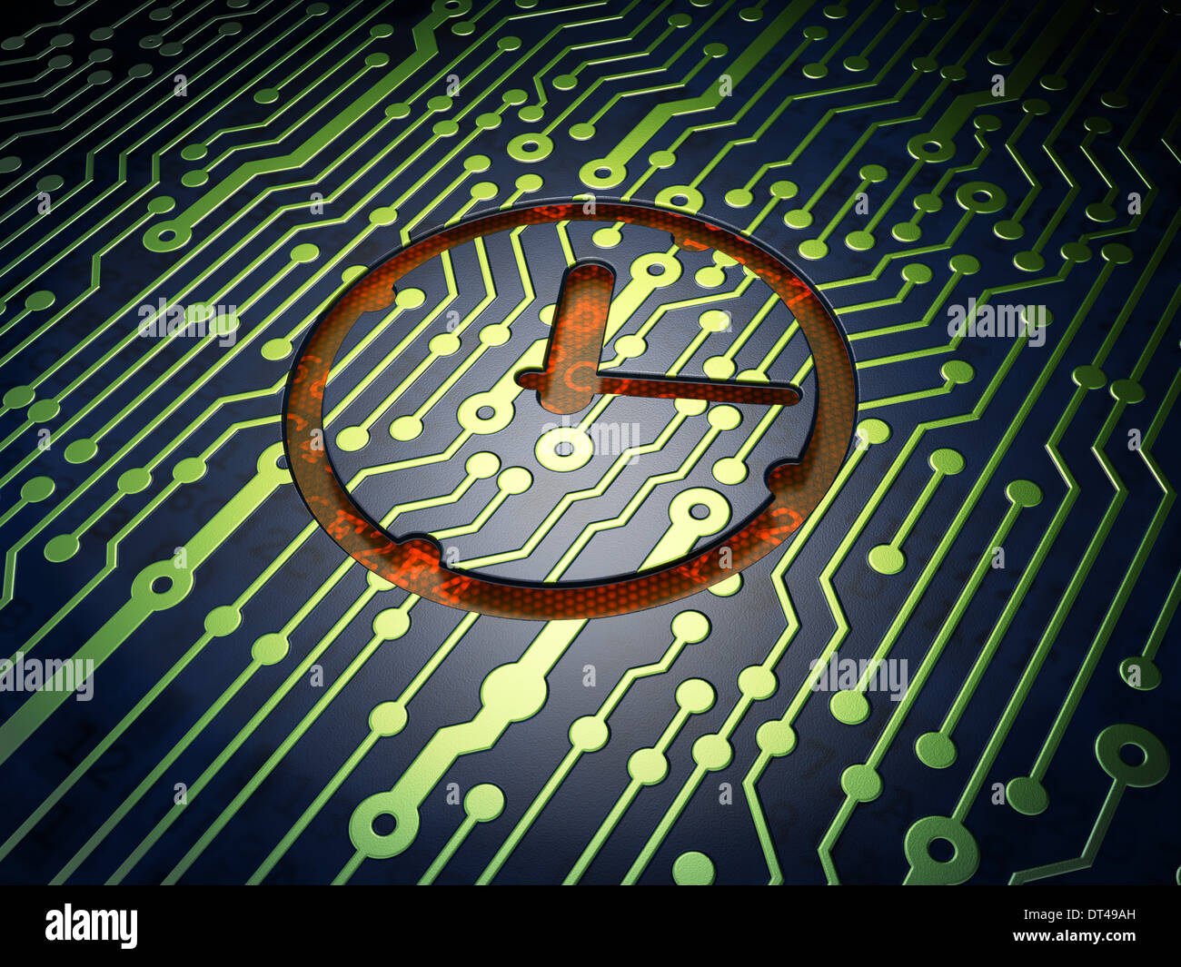 Time concept: Clock on circuit board background Stock Photo - Alamy